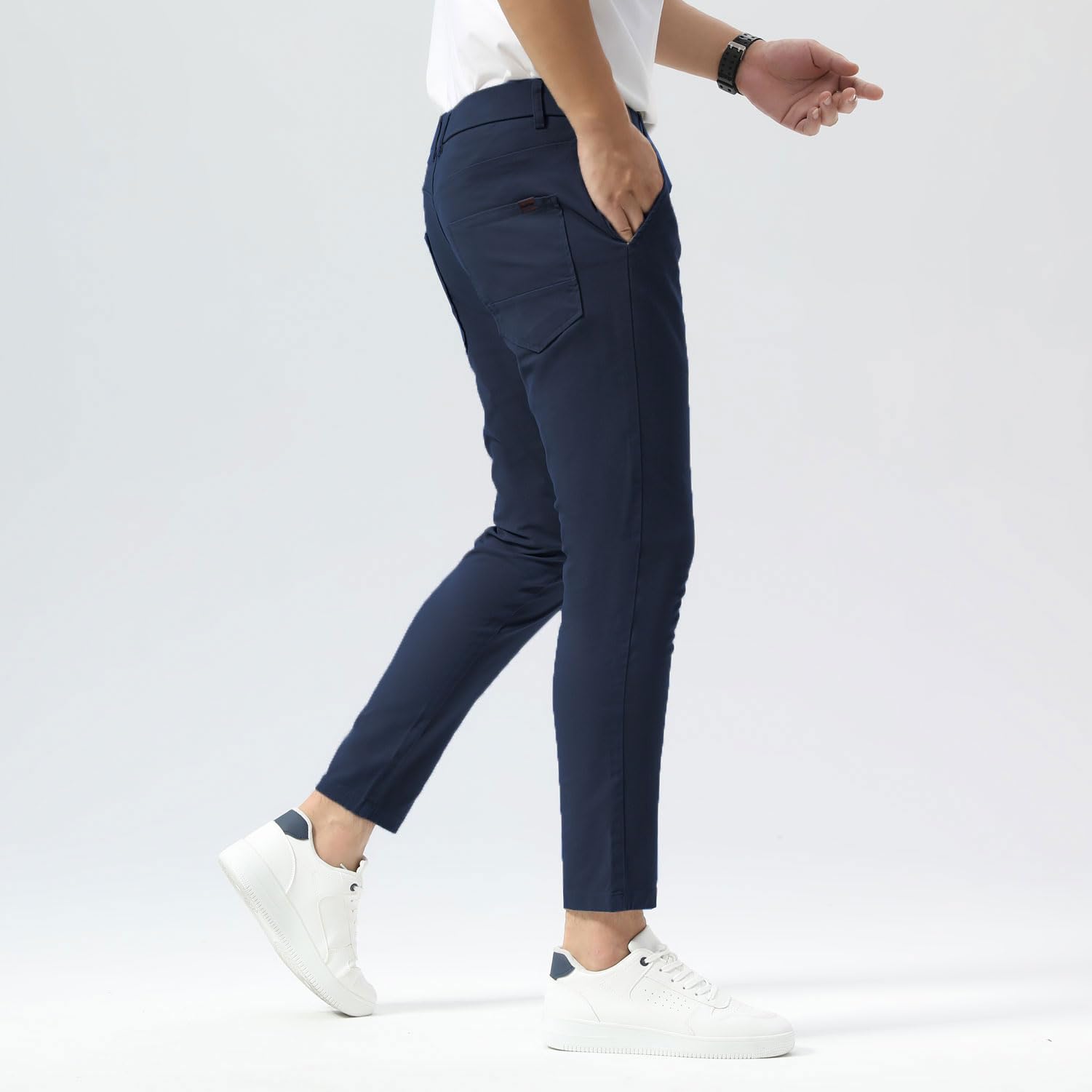 Plaid&Plain Men's Slim Fit Khaki Pants Stretch Cropped Chino Skinny Pants 130201 Navy Blue 34