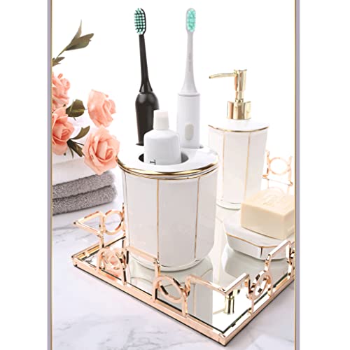 UTOYA Durable Ceramic Bathroom Accessories Set,5 Piece Bathroom Set Complete- Lotion Dispenser,Toothbrush Holder,Tumbler,Soap Dish,Tray(White) Replacement