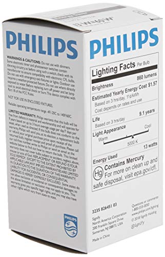 Philips LED 414045 Energy Saver Compact Fluorescent T2 Twister (A19 Replacement) Household Light Bulb: 5000-Kelvin, 13-Watt (60-Watt Equivalent), E26 Medium Screw Base, Daylight, 6-Pack
