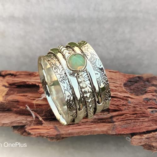 Sterling Silver Spinner Ring, opal ring, Meditation Ring, Handmade Ring, Spinning Ring, Thumb Ring, Fidget Ring, Boho Ring, fiddle spin, (8.5)