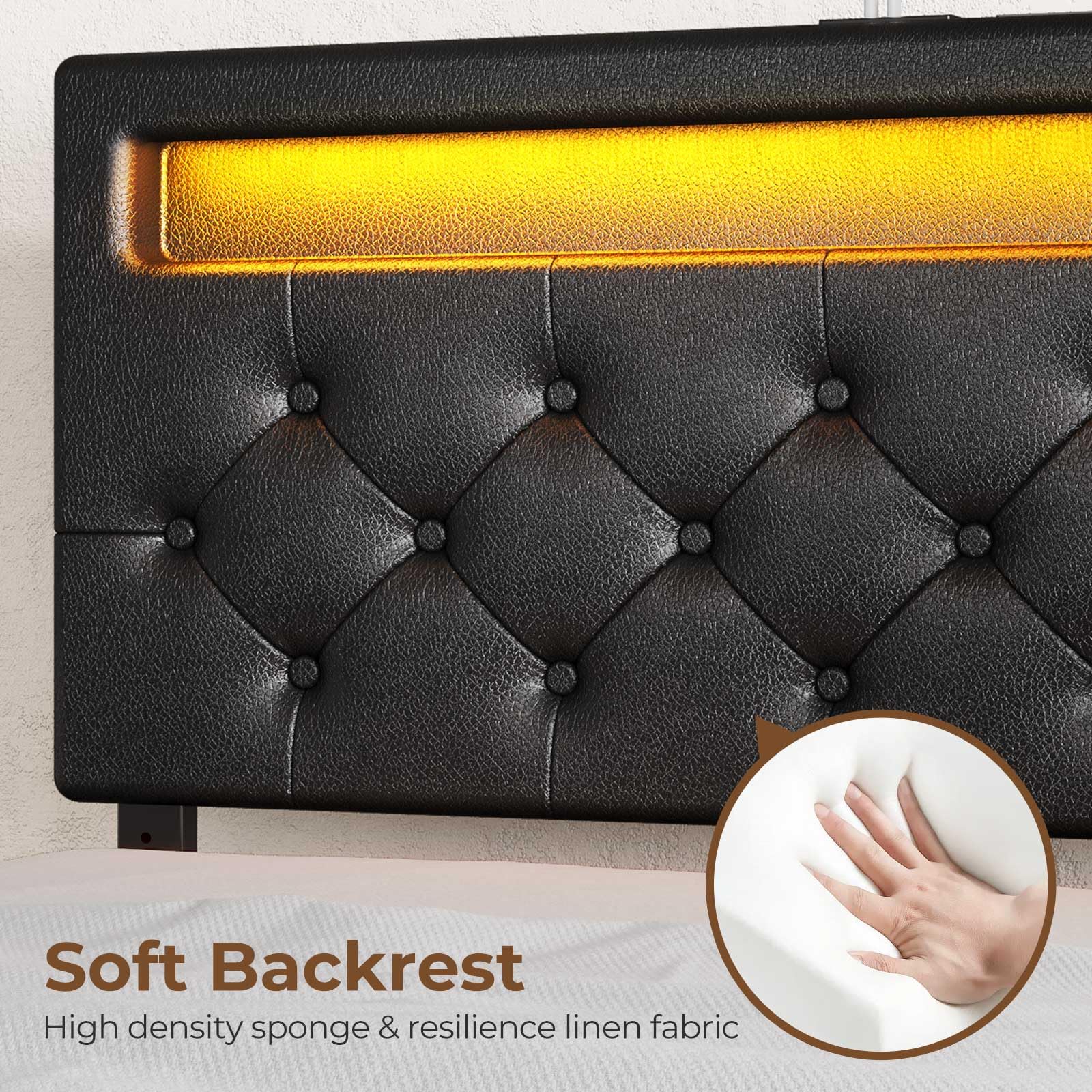 Rolanstar Twin Size Bed Frame with Charging Station and LED Lights, Upholstered PU Leather Bed with Adjustable Headboard and 4 Storage Drawers, No Box Spring Needed, Easy Assembly, Black