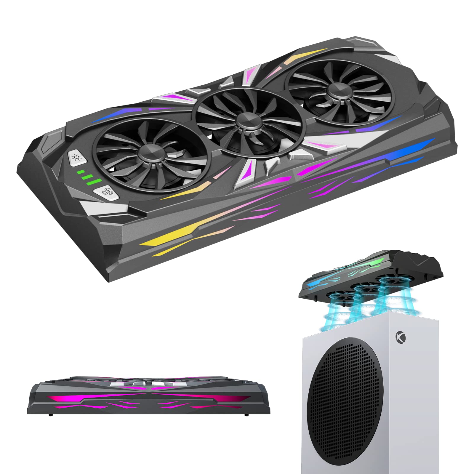 ZAONOOL Cooling Fan for Xbox Series S with 12 RGB Light Modes, Fan Cooling System Accessories, Top Cooler Fan for Console with 3 Level Adjustable Fan Speed, Dual Purpose USB Port for Xbox Series S