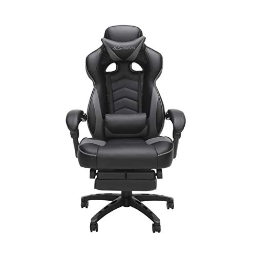 RESPAWN 110 Ergonomic Gaming Chair with Footrest Recliner - Racing Style High Back PC Computer Desk Office Chair - 360 Swivel, Adjustable Lumbar Support, Headrest Pillow, Padded Armrests - 2019 Grey