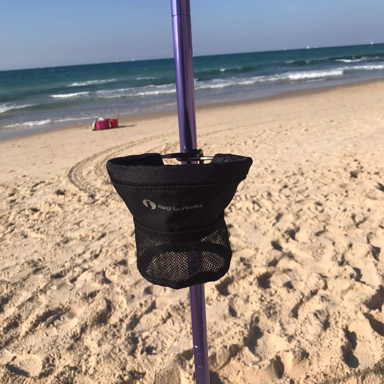 Red Suricata Cup Holder for Drinks – Accessory for Sun Shade Canopy Tent – Attaches to Tent Pole – Holds one Beverage (Cup, Bottle or Can)