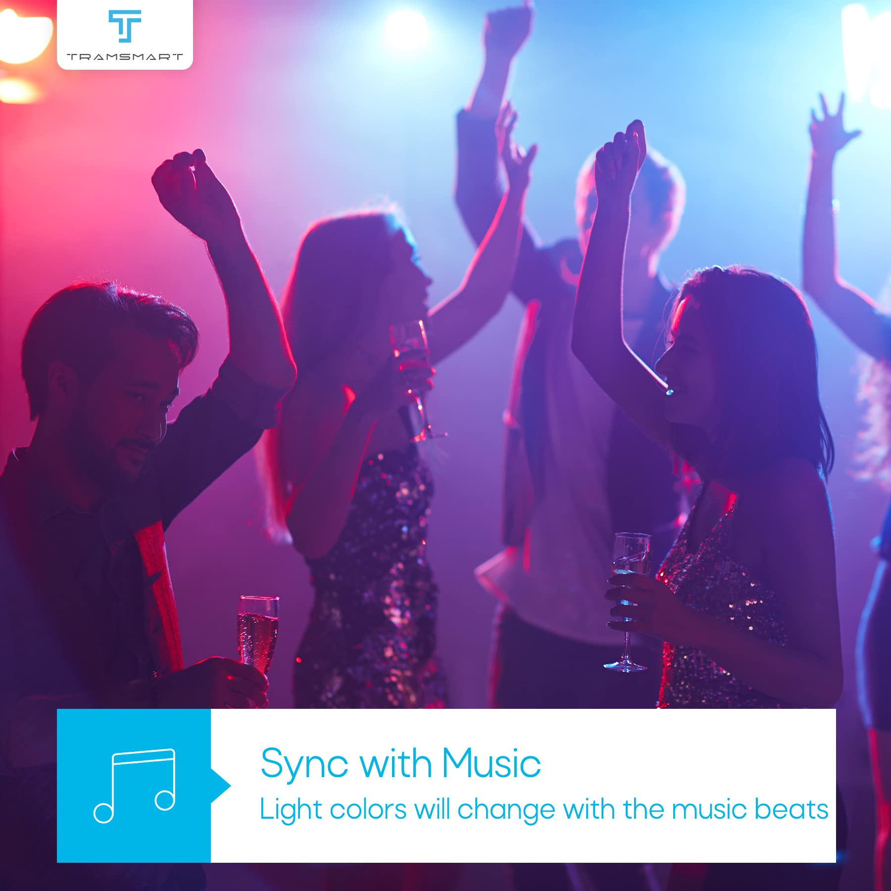 TRAMSMART Smart Light Bulbs, Color Changing E12 Candelabra Light Bulbs with Music Sync, WiFi&Bluetooth LED Light Bulbs Work with Alexa&Google Assistant, RGBCW Candle Light Bulbs 45W Equivalent, 2 Pack