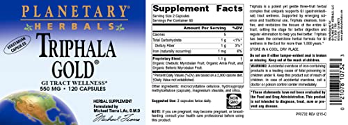 Planetary Herbals Triphala Gold 550mg Cleanser & Tonifier Extra Strength Ayurvedic - 120 Veggi Caps