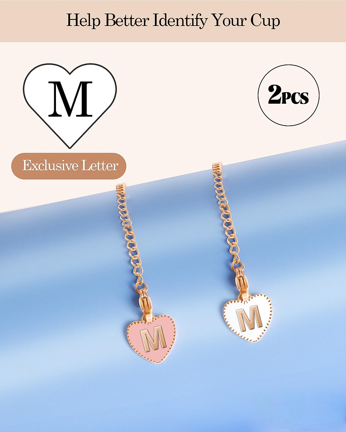 OriJoy Letter Charm Accessories for Stanley Cup, 2PCS Name ID Letter Handle Charm for Stanley/Simple Modern Tumbler, Heart Shape Initial Identification Pendant（M）