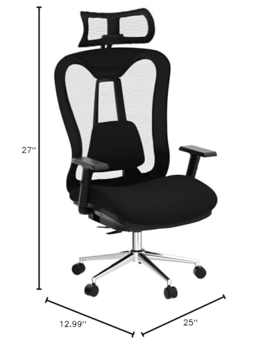 Office Chair, Ergonomic Desk Chair with Seat Slider, 4D Pillow Lumbar Support Height & Depth Adjustment, Tilt Lock, Adjustable Headrest & Armrest, Curved Cushion Computer Chair Home Office Desk Chairs
