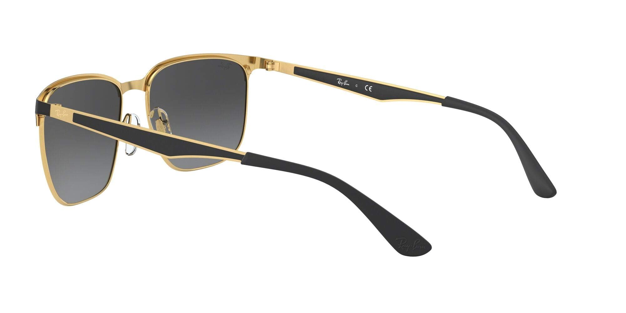 Ray-Ban RB3569 Square Sunglasses, Black On Gold/Grey Mirrored Silver Gradient, 59 mm
