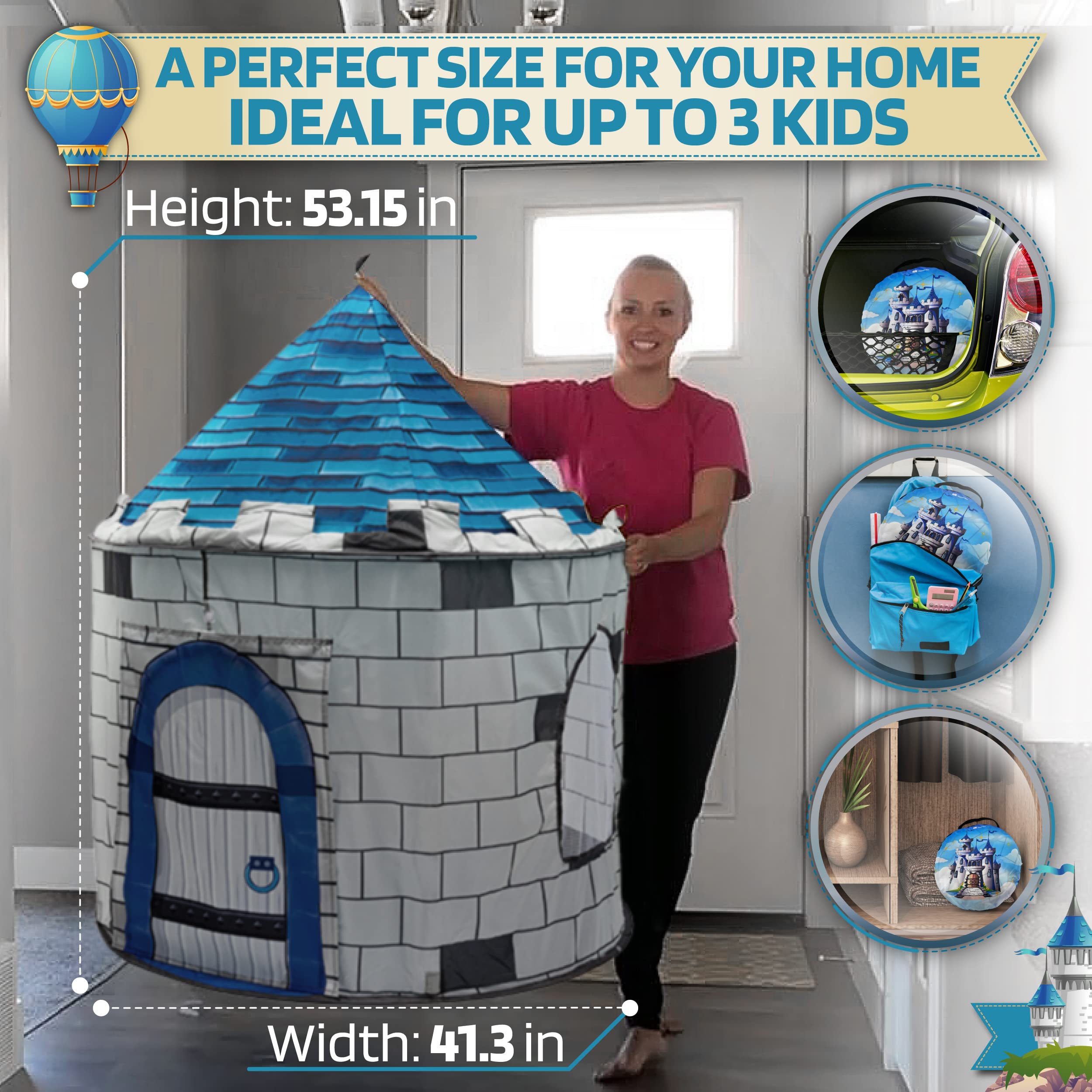 Pack n Play Tent for Boys and Girls - Castle Kids Play Tent for Indoor