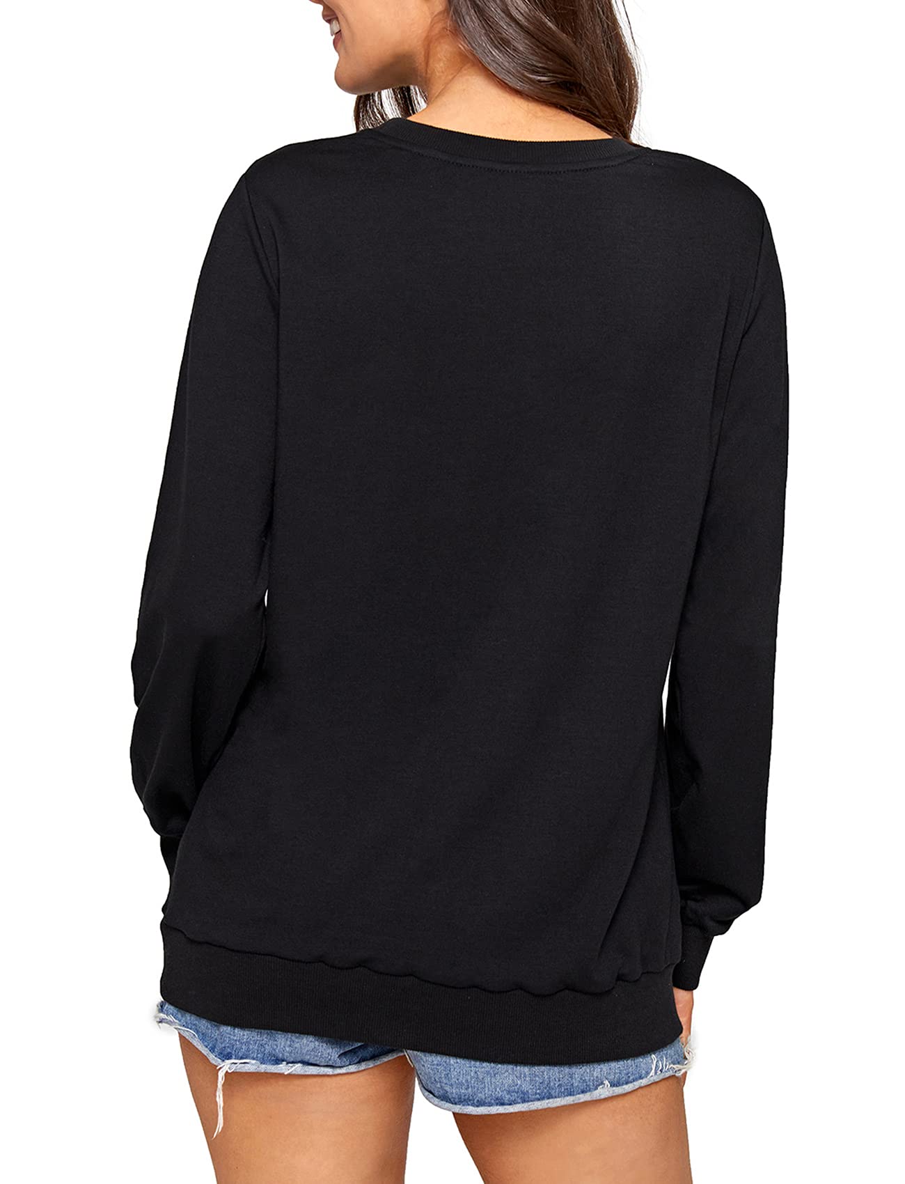 Romwe Women's Cat Print Lightweight Sweatshirt Long Sleeve Casual Pullover Shirt Black Pocket XXL