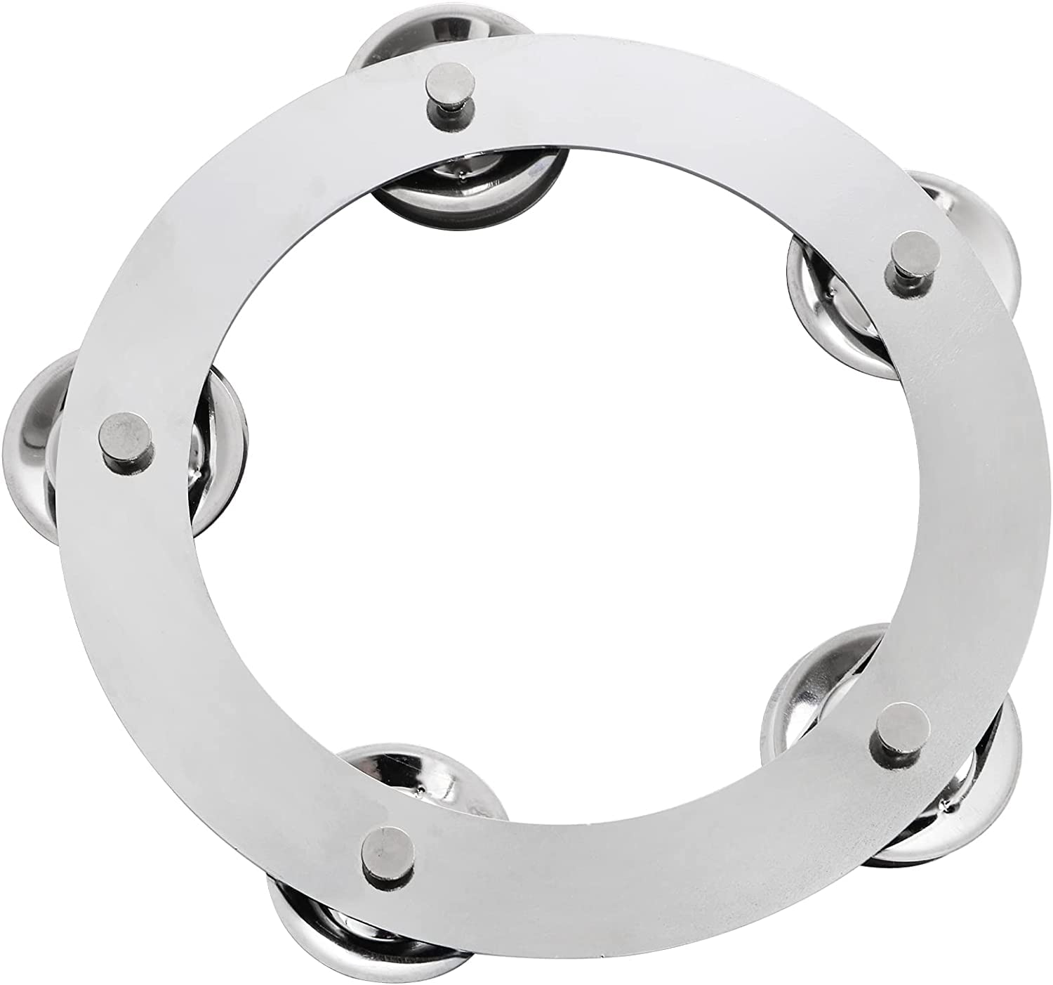 TUOREN 6" Stainless Steel Cymbals Ching Ring Mountable Hi-Hat Stand Tambourine for Jazz Drum Set Drum Kit with 5 Steel Jingles