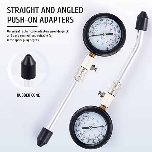 Orion Motor Tech Compression Tester, 8pcs Engine Compression Tester Small Engine Compression Gauge with Adapters for Cars Trucks Motorcycles Marines ATV UTV Snowmobiles