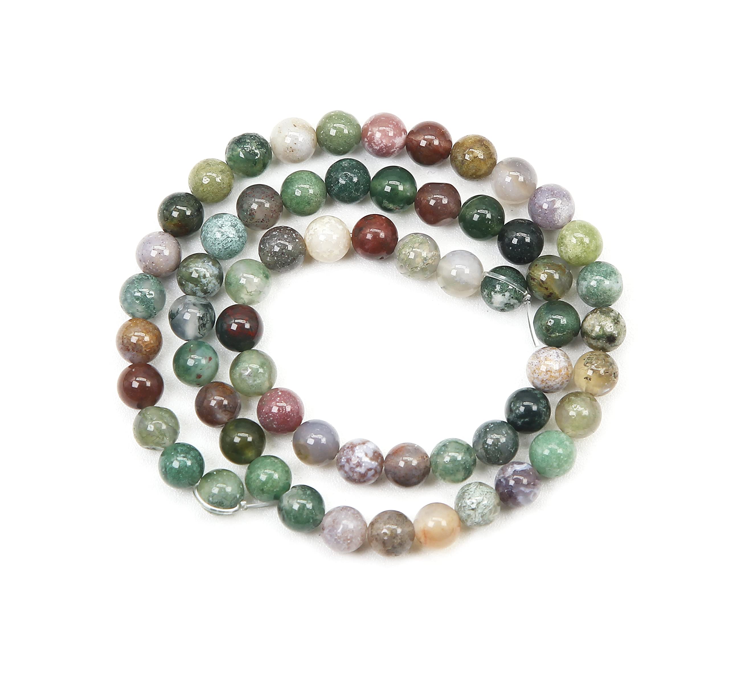 Qiwan Natural Gemstone Round Loose Beads, DIY Jewelry Making 1 Strand 15" (6mm, Natural Indian Agate Gemstone)