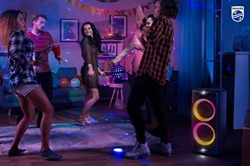Philips X5206 Bluetooth Party Speaker with Extra bass, Up to 14 Hours Battery, Party Lights and Karaoke Effects, Microphone and Guitar Input, Audio-in, USB Charging, Built-in Trolley, TAX5206