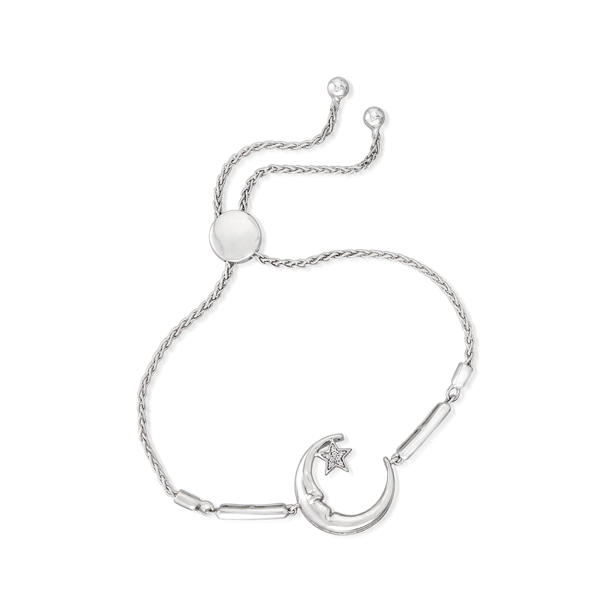 Ross-Simons Diamond-Accented Love You To The Moon and Back Star and Moon Bolo Bracelet in Sterling Silver