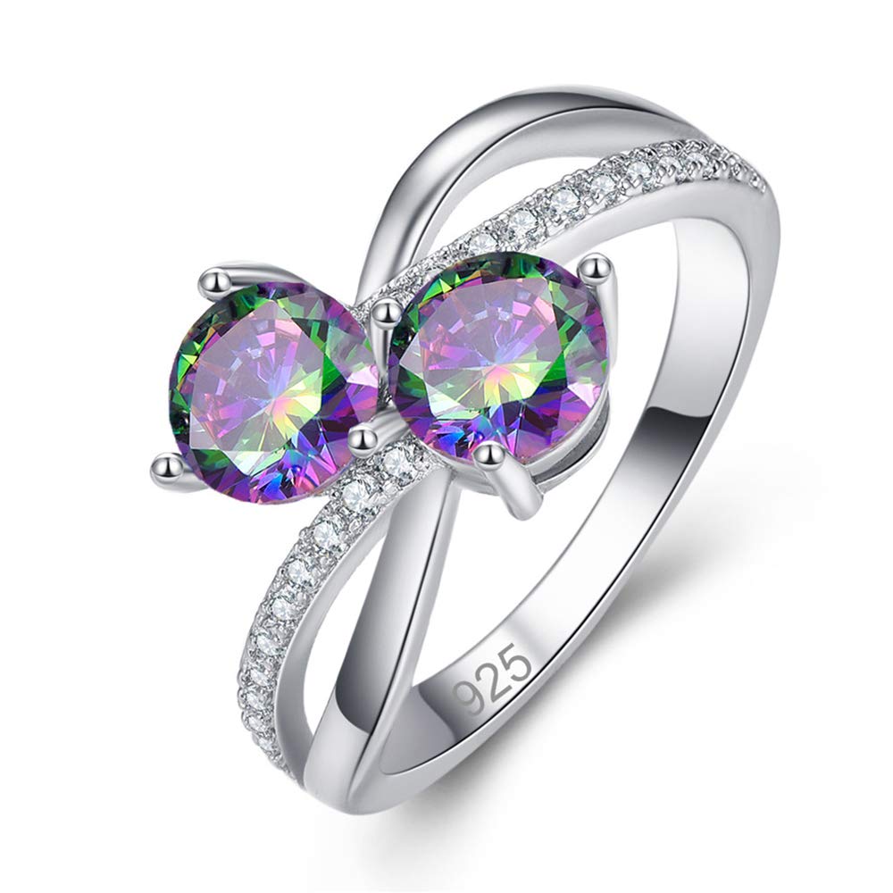 Psiroy 925 Sterling Silver Plated Created Rainbow Topaz Filled Bypass Ring Size 12