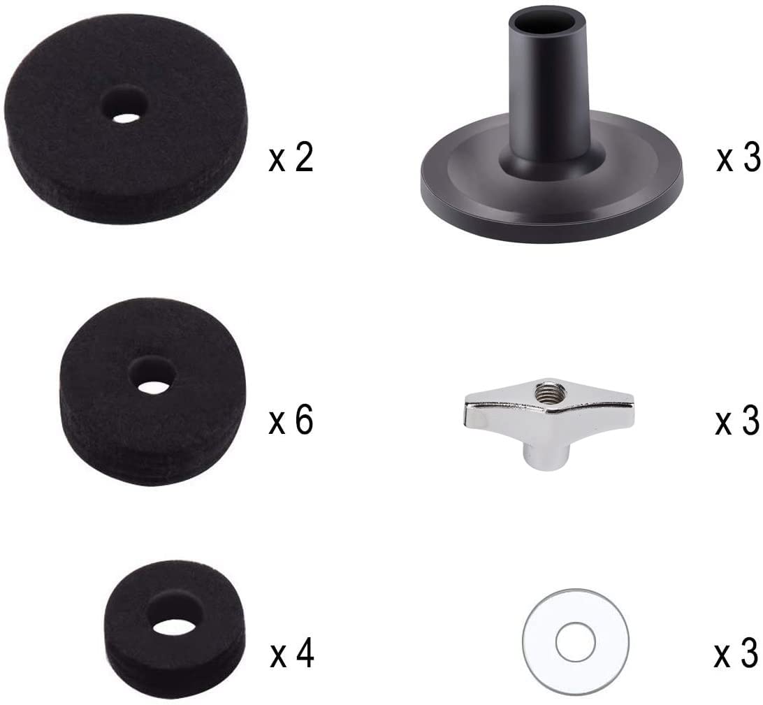TUOREN Set of 21 Pieces Cymbal Replacement Accessories Cymbal Felts Hi-Hat Clutch Felt Hi Hat Cup Felt Cymbal Sleeves with Wing Nuts, Washer Replacement Black
