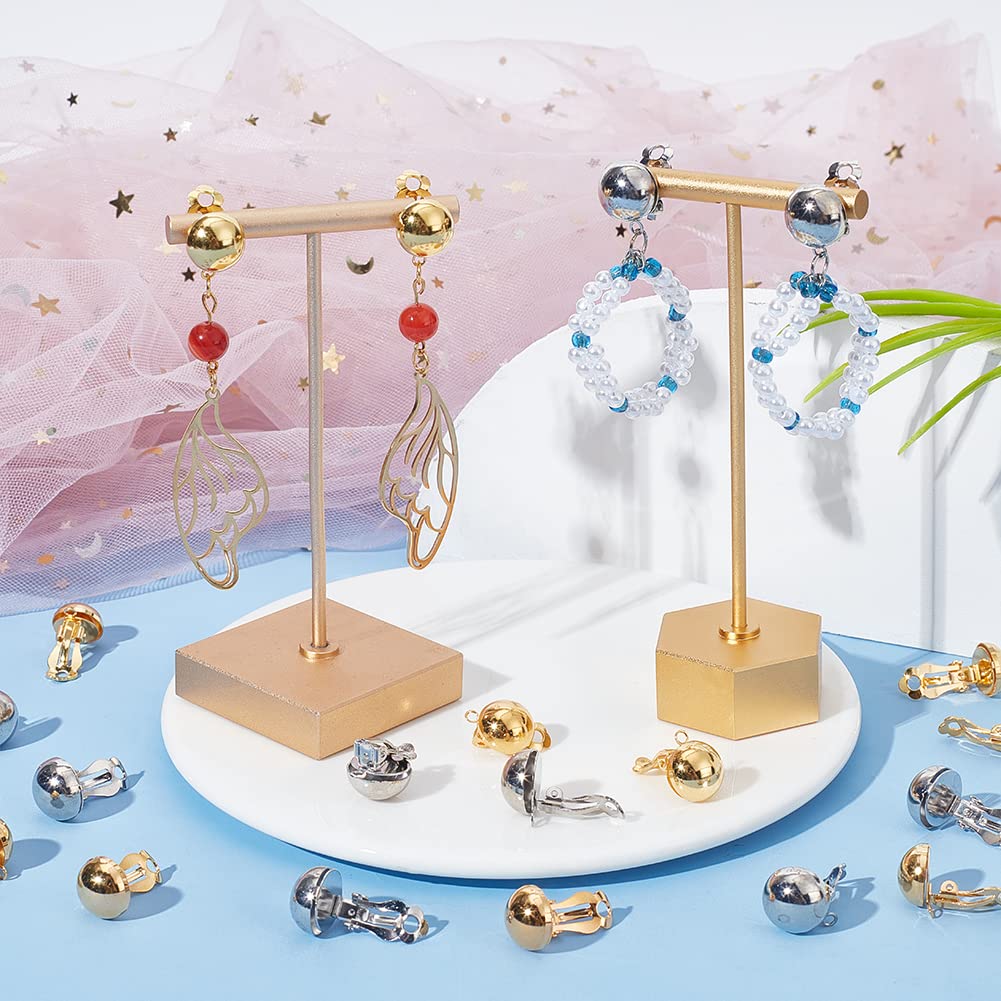 PH PandaHall 40 Pcs Brass Clip-on Earring Converter Component with Easy Open Loop 2 Colors for Non-Pierced Ears