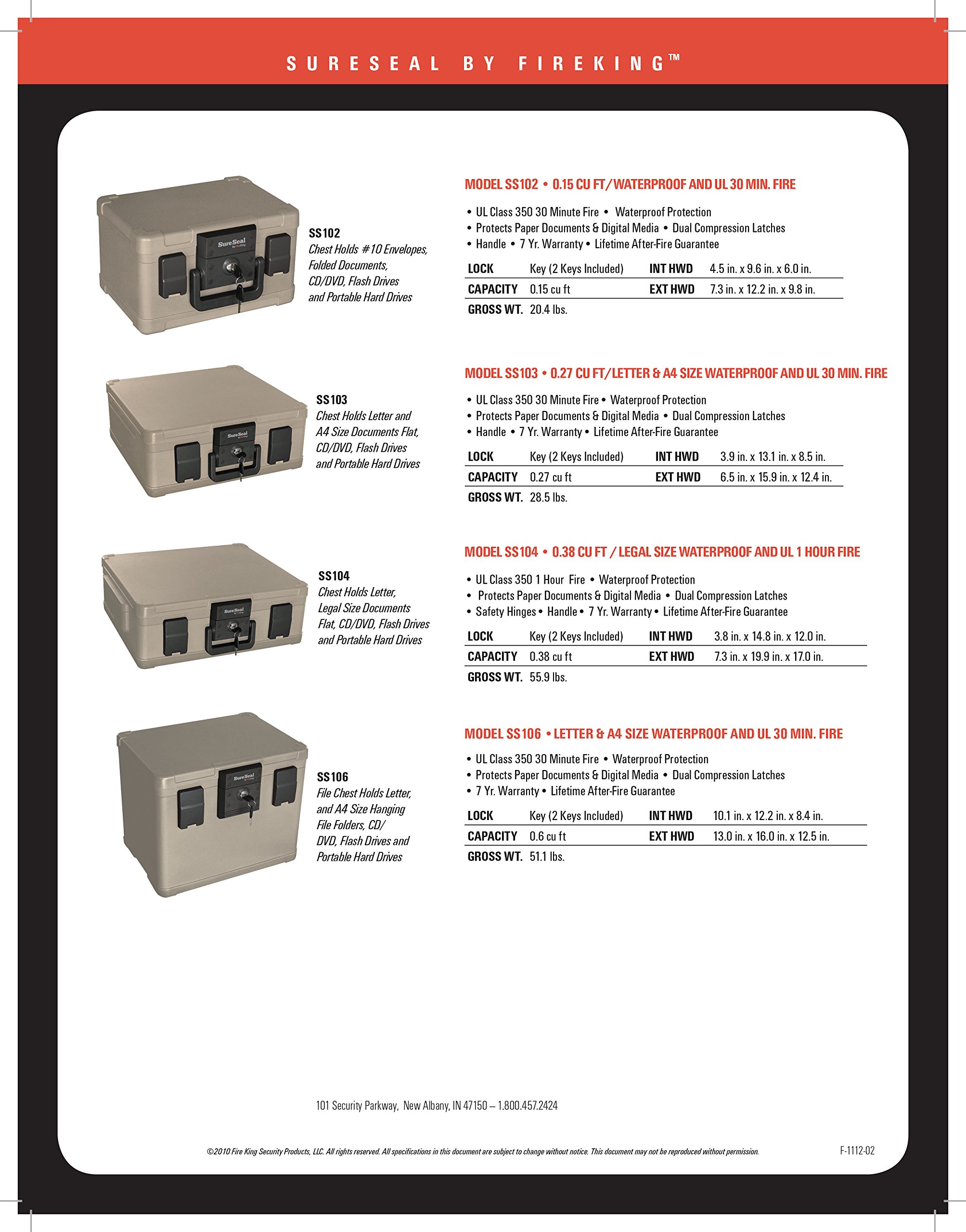SureSeal by FireKing SS104-A 1 Hour Fireproof Waterproof Safe Chest, Fits Legal/Letter Sized Documents,0.38 CU FT Storage Capacity,Taupe