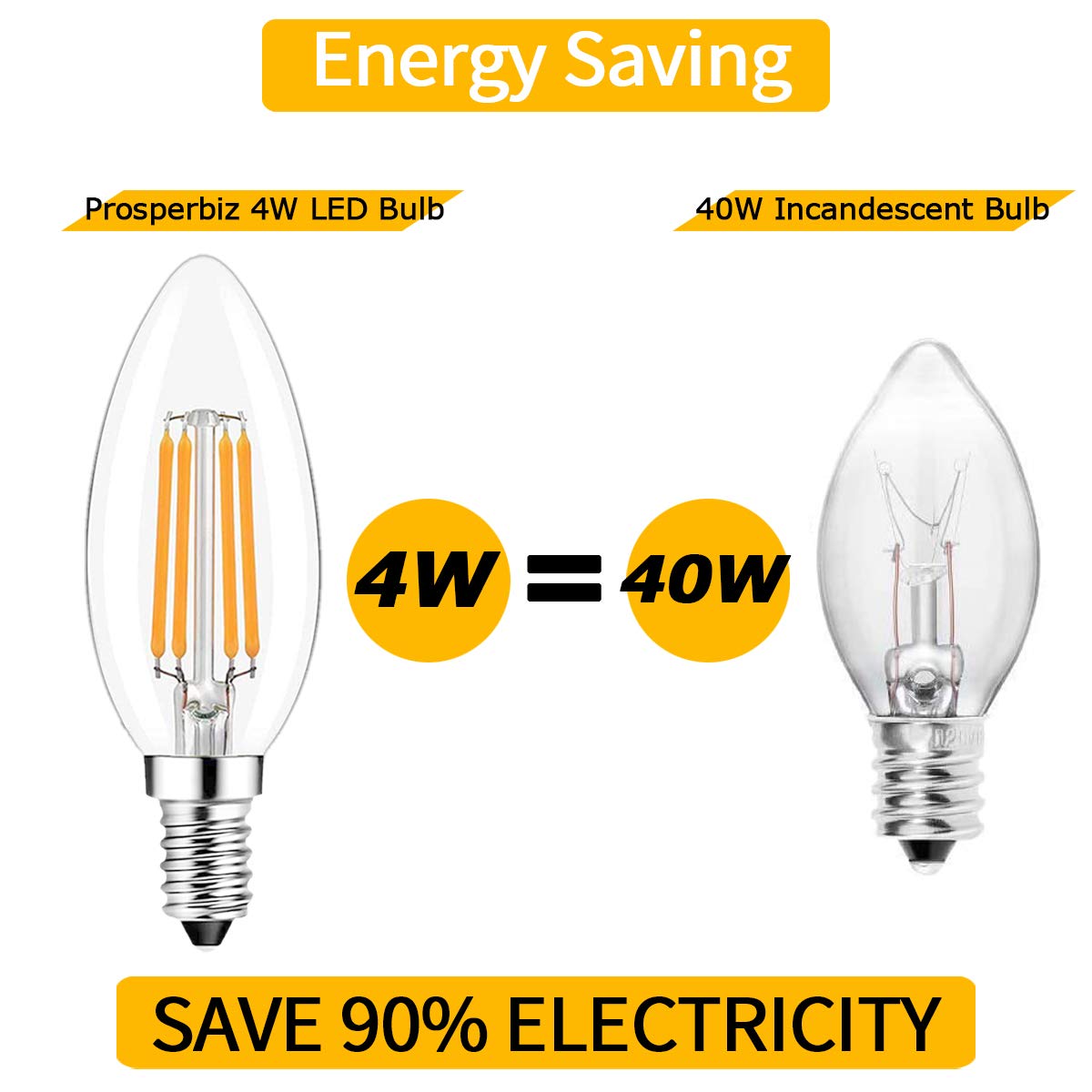 Prosperbiz E12 Candelabra LED Light Bulbs 40W Incandescent Equivalent, Warm White 2700K Chandelier Light Bulbs, Decorative Clear LED Filament Candle Bulbs, 12 Pack, Non-Dimmable