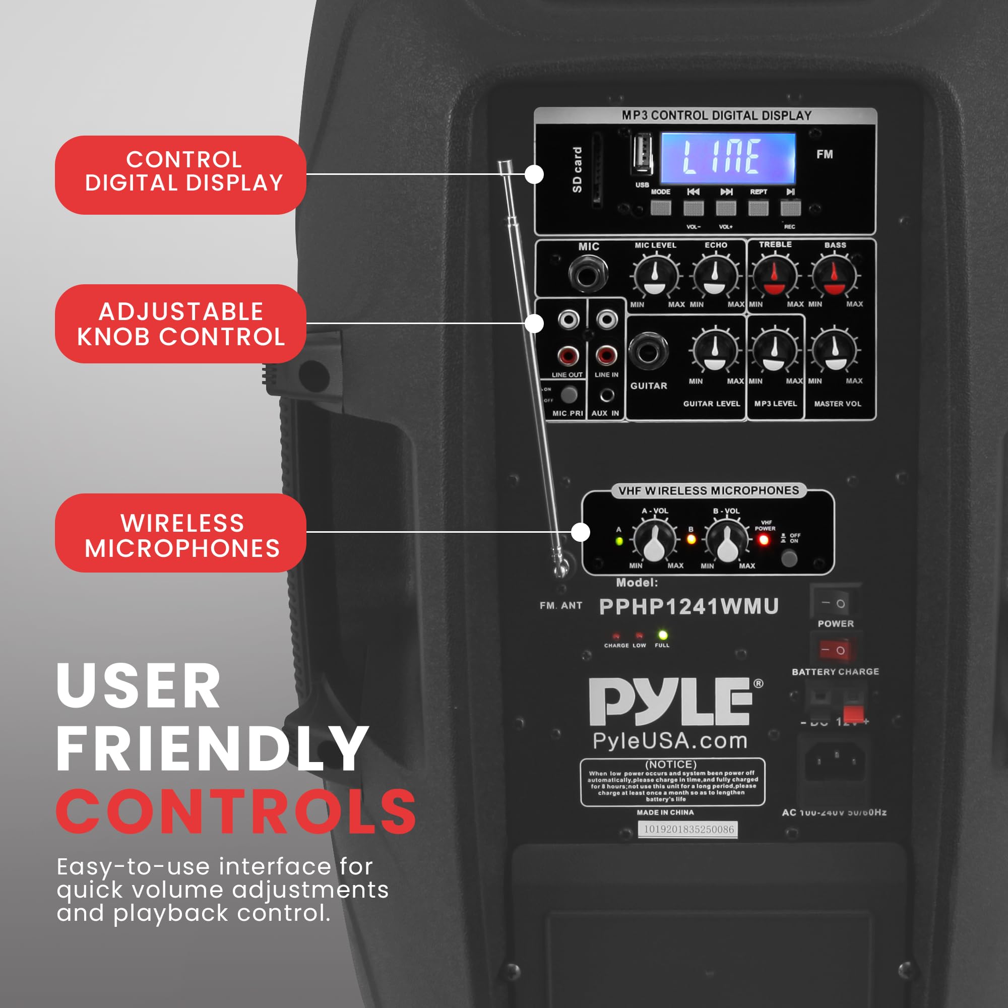 Pyle Wireless Portable PA Speaker System-Compatible with Bluetooth,Active Loudspeaker,1000 Watt Powered 2-Way Waterproof Amplifier, 12β Subwoofer, Tweeter, RCA, XLR, Mic In for Dj & Party-PPHP1241WMU