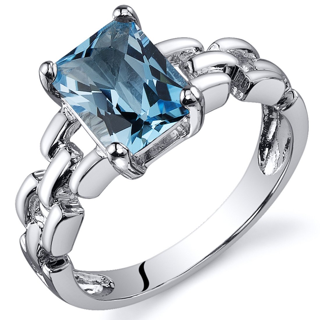 PEORA Swiss Blue Topaz Ring Sterling Silver Chainlink Style 1.75 Carats Size 6