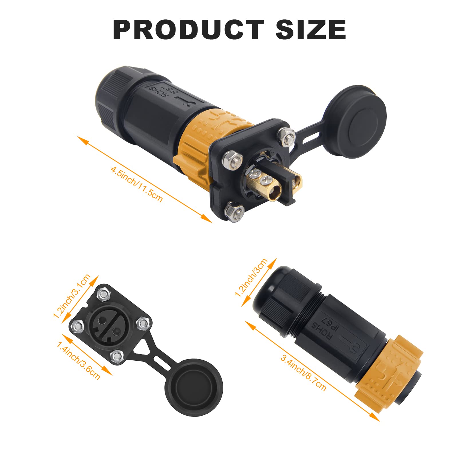 Trolling Motor Plug and Receptacle Set, Waterproof Self Lock Marine Boat Power Connector, 12V/24V/ 36V/48V Plug for Trolling Motor/Down Rigger/Fishing Reel (Yellow)