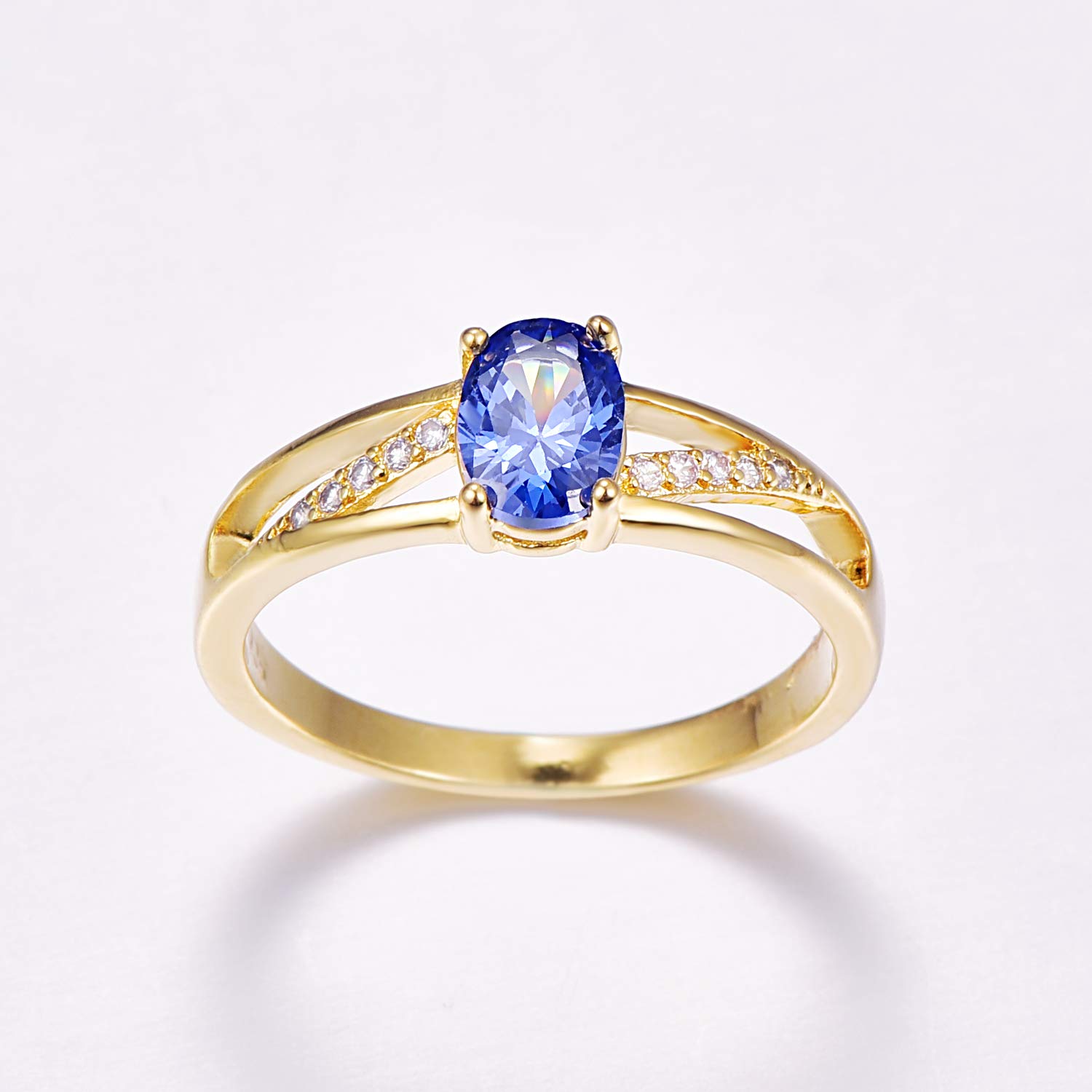 Psiroy Yellow Gold Plated Created Tanzanite Filled Ring for Women Size 8
