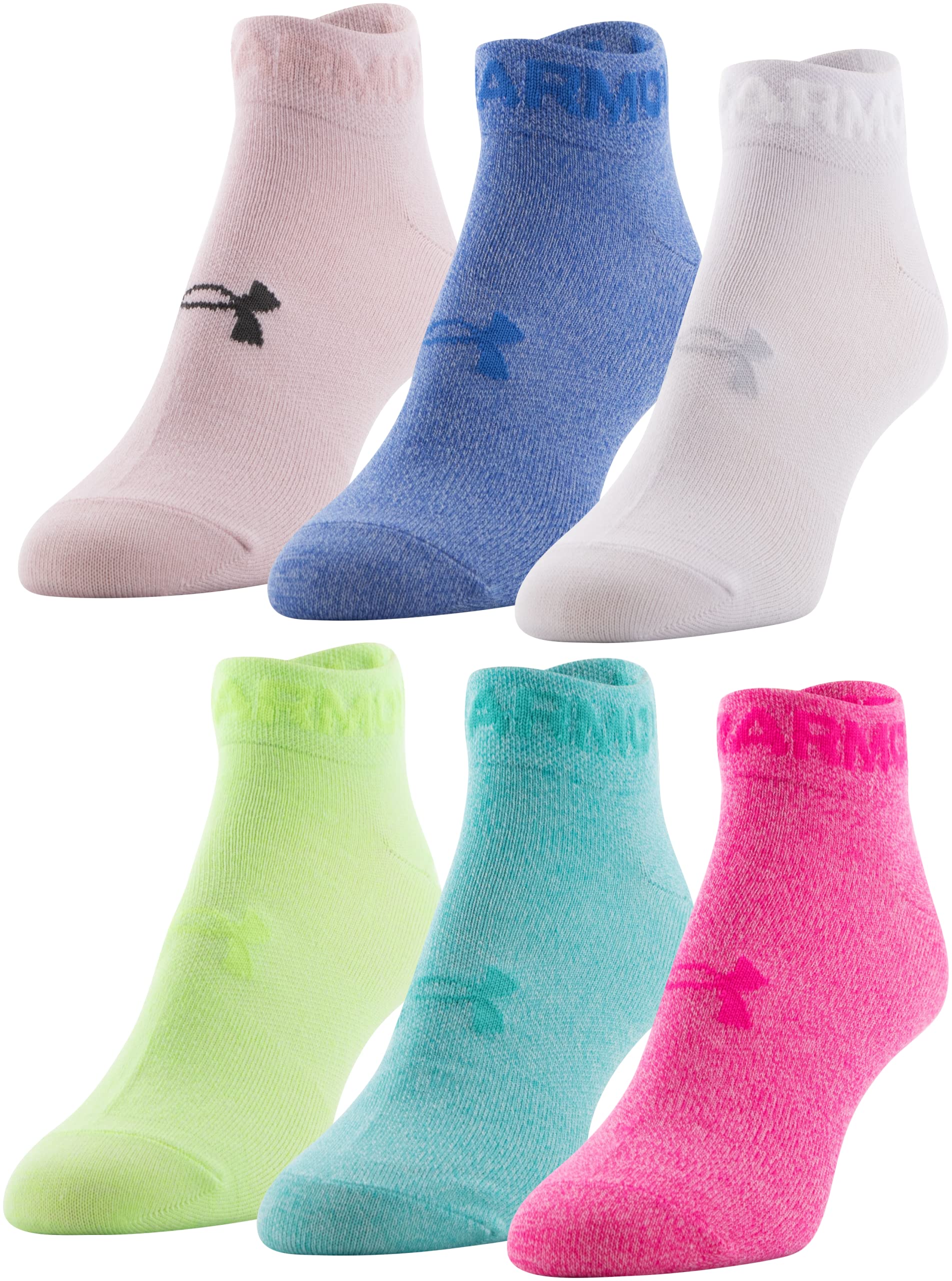 Under Armour Women's Essential Lightweight Low Cut Socks, 6-Pairs, Electro Pink/White/Electro Pink, Medium