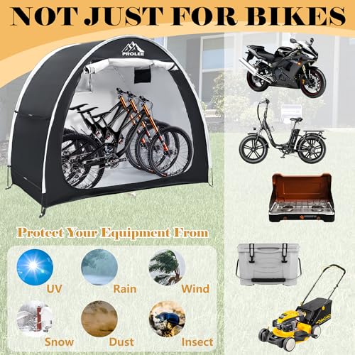 PROLEE Bike Shed 6.6FT, Waterproof Oxford Fabric Storage Tent for 2 Bikes, Outdoor Storage with Window Design, Black