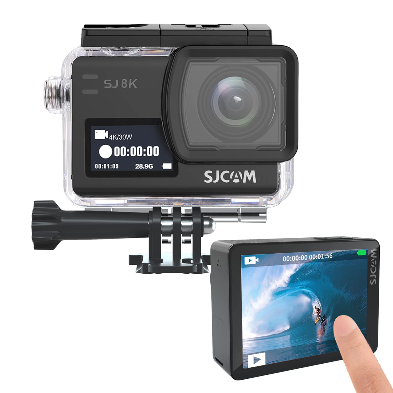 SJCAM SJ8K 4K 30FPS WiFi Action Camera with Touch Screen - Underwater Camera 30M - 8X Zoom Waterproof Sport Vlog Cam Support 2.4/5G Remote Control Live Stream EIS Stabilizer with Helmet Mounting Kits