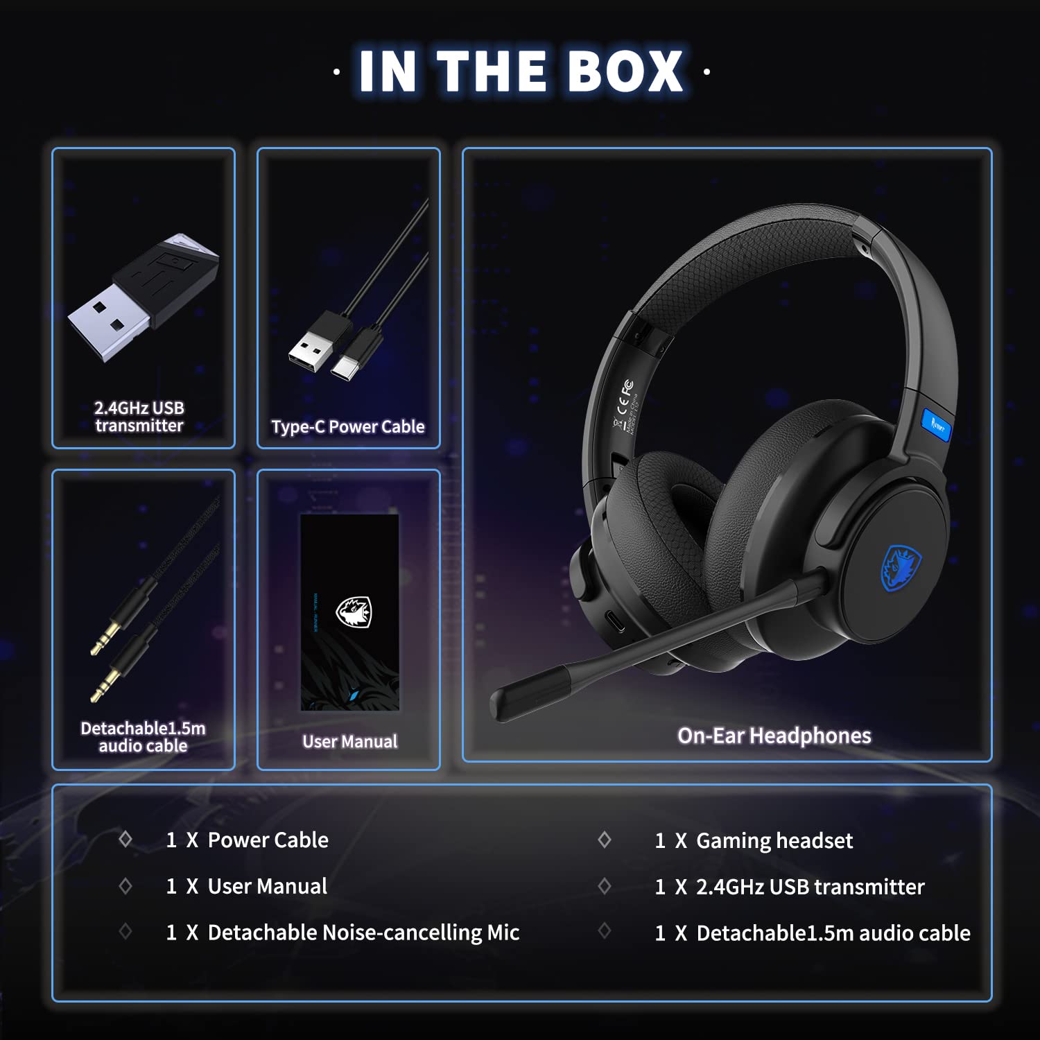 SADES Wireless Headphones for pc Bluetooth Gaming Headphones 2.4GHz Wired Switchable Dual Sound Effects Detachable Noise Cancelling Mic for PS5, PS4,Mac, Nintendo Switch, Phone/TV Low Latency (Black)