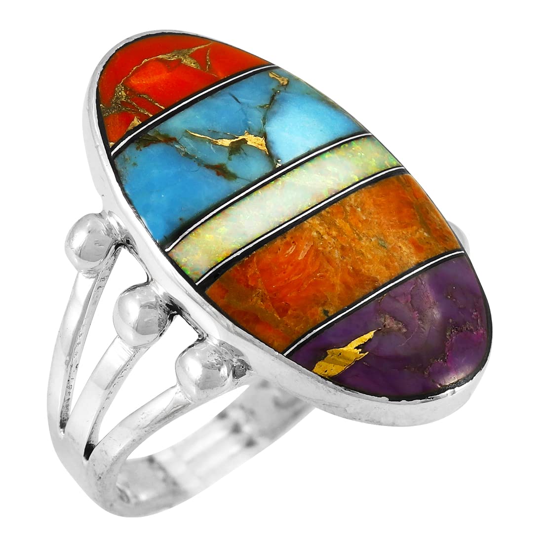 Turquoise Ring Sterling Silver 925 Genuine Gemstones Size 6 to 11 (Choose Color) (11)