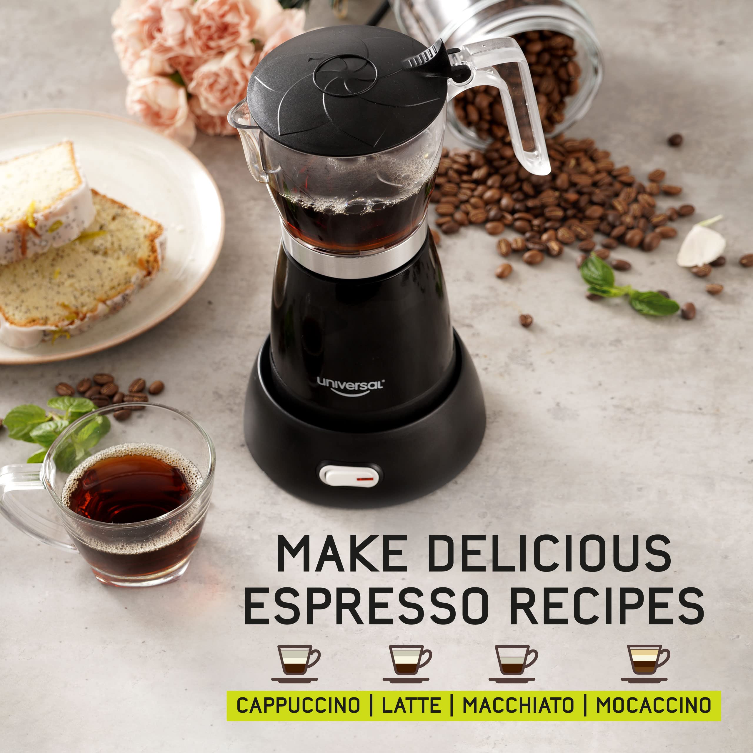 universal Electric Espresso/Moka Maker 6 cups, Moka Pot Electric, Espresso Machine, Prepare Italian Style Coffee Latte, Macchiato & Mocaccino, Cord-free Serving