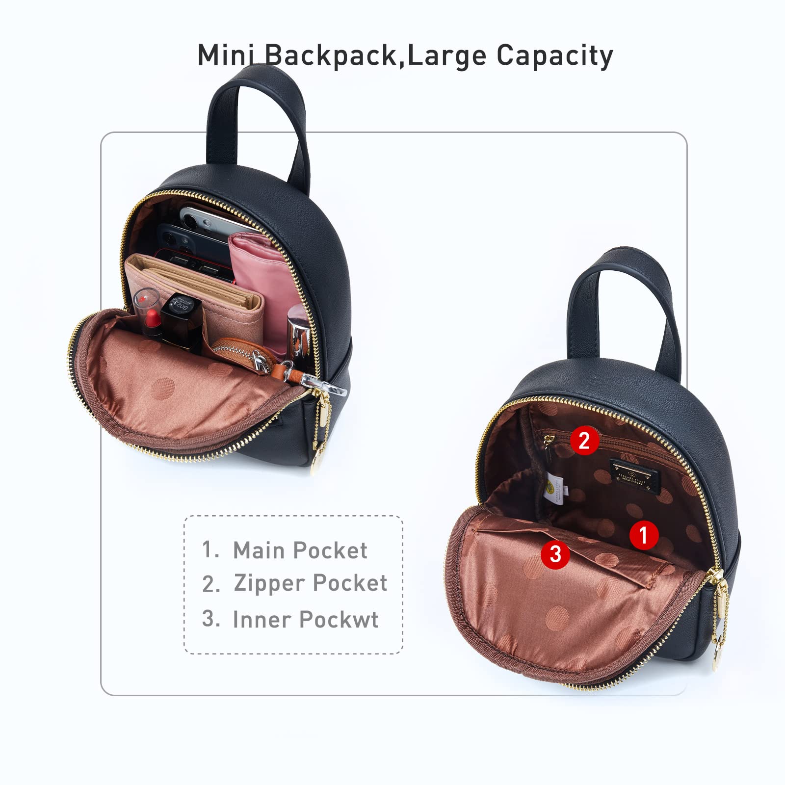 PIERRELOUES Mini Backpack Purse for Women PU Leather Crossbody Bags Cell Phone Wallets Handbags Clutch-Black