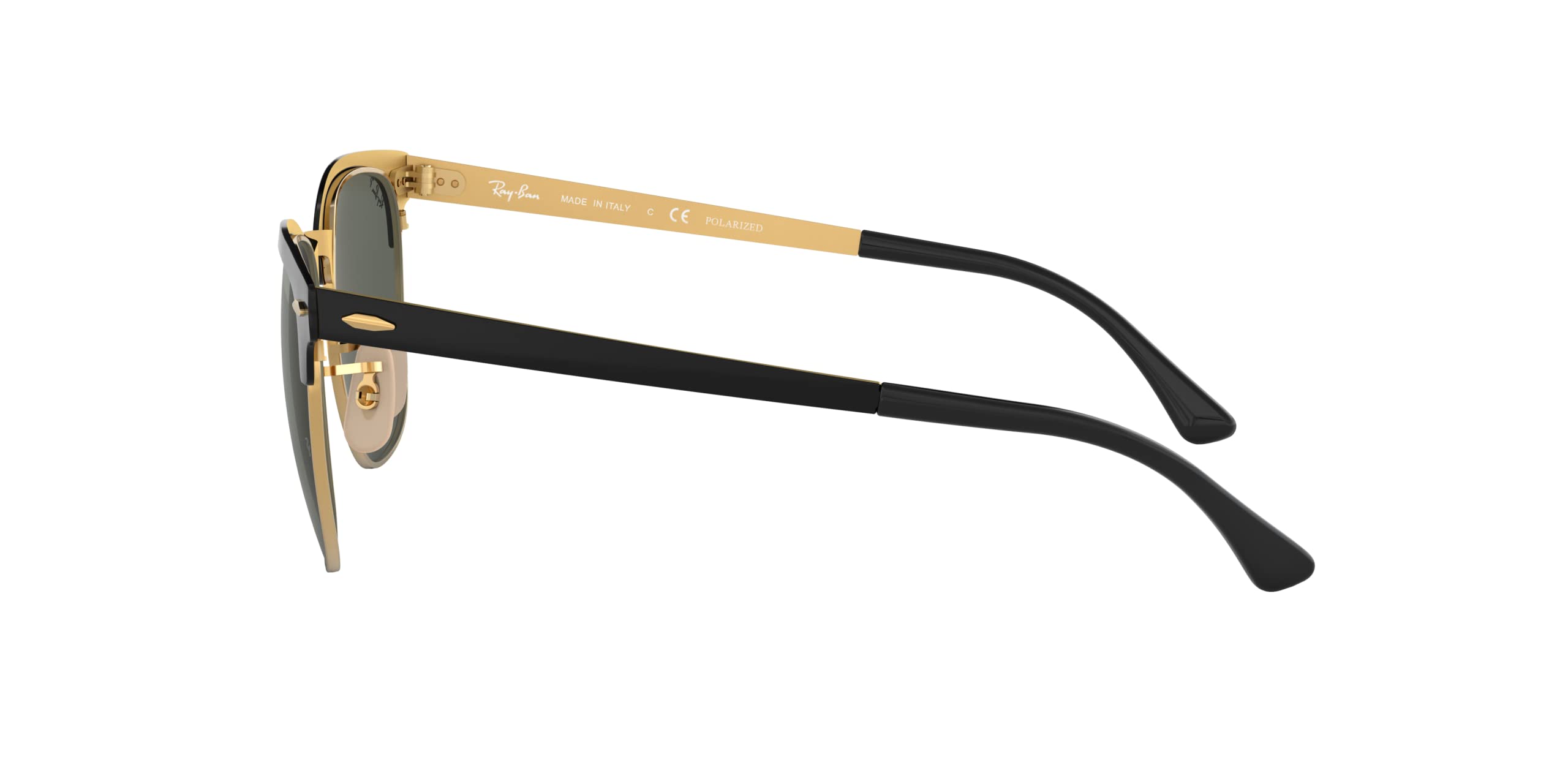 Ray-Ban RB3716 Clubmaster Metal Square Sunglasses, Black On Gold/Polarized G-15 Green, 51 mm