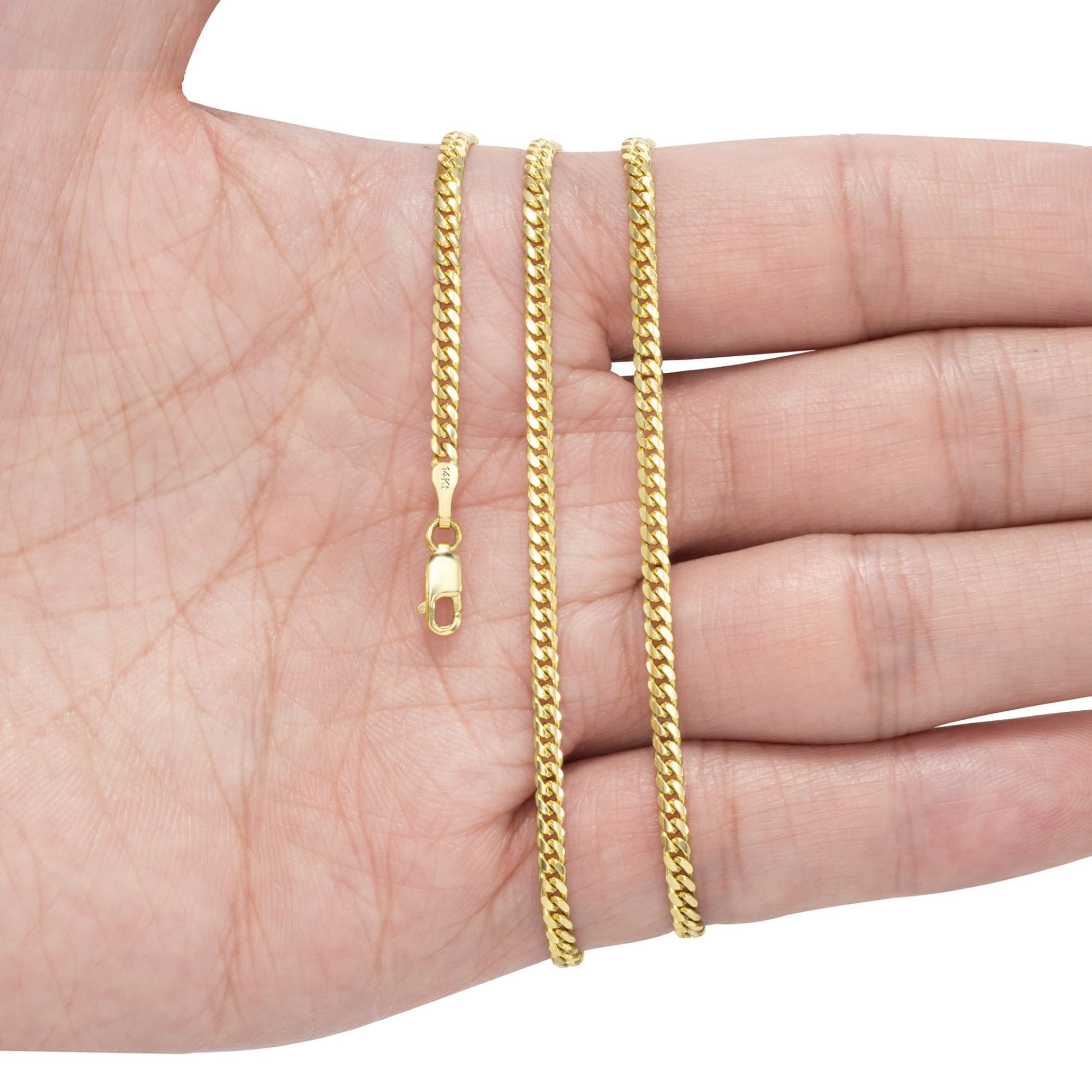 Nuragold 14k Yellow Gold 2.7mm Solid Miami Cuban Link Chain Pendant Necklace, Mens Womens Jewelry 16" 18" 20" 22" 24" 26" 28" 30"