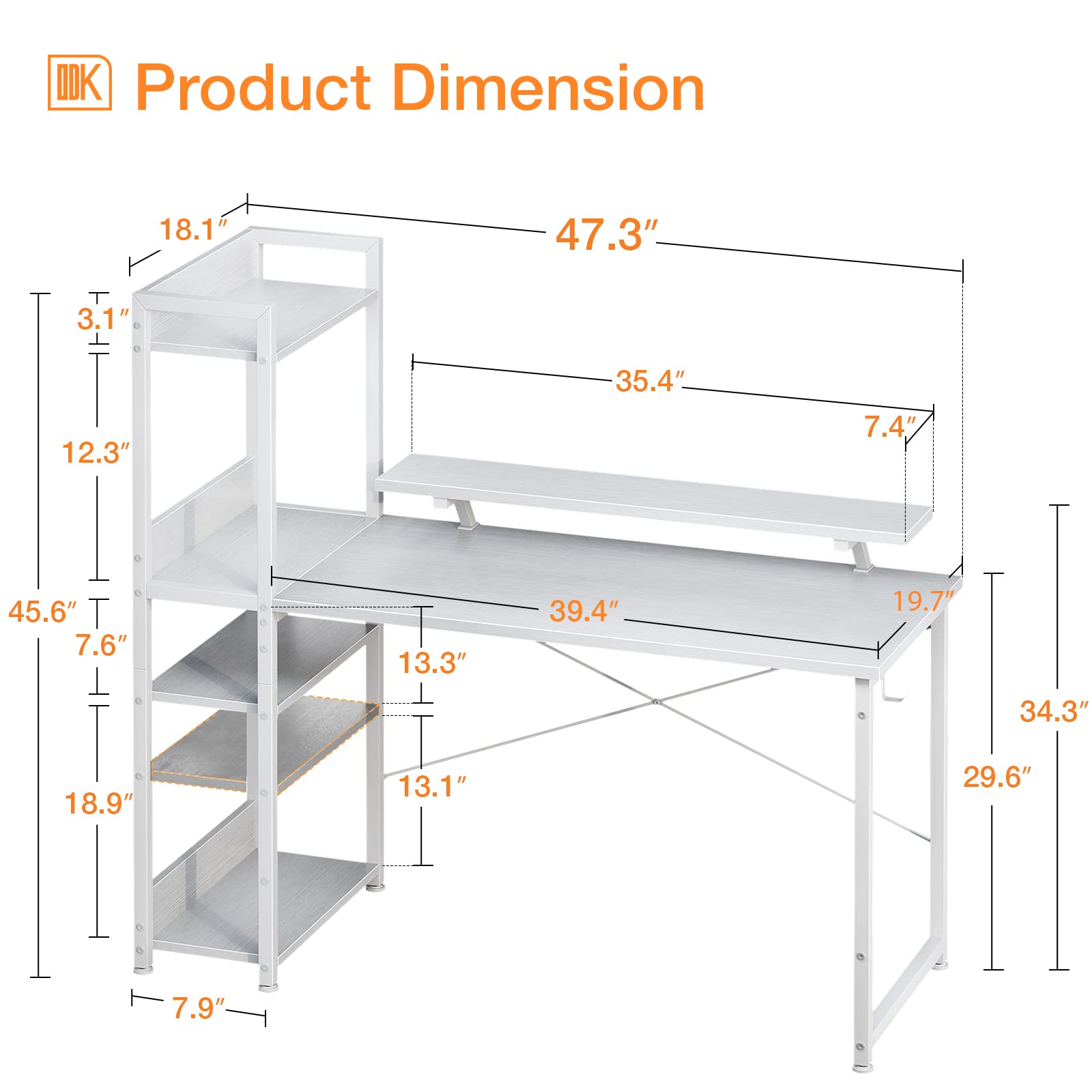 ODK Computer Desk with Storage Shelves and Monitor Stand, 40 Inch Gaming Desk with Bookshelf, Reversible Study Table for Home Office, Small Space Bedroom, Black