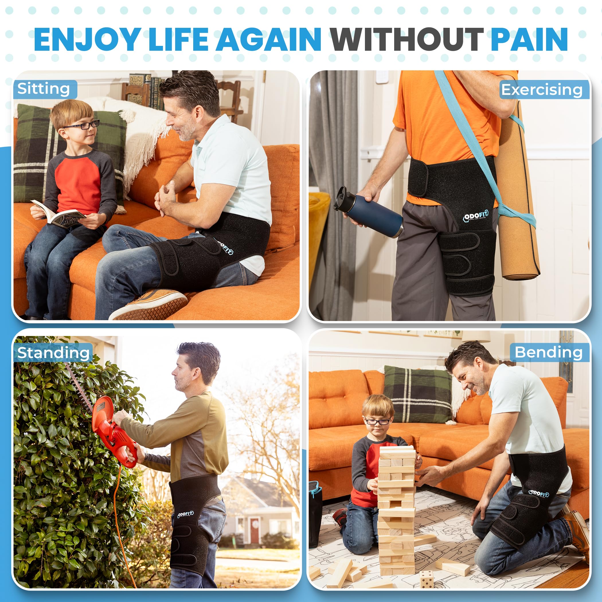 ODOFIT Ortho Sciatica Pain Relief Hip Brace - Compression Groin Support Wrap for Men and Women - Effective Thigh, Hamstring Sleeve and Hip Pain Relief - RIGHT Leg