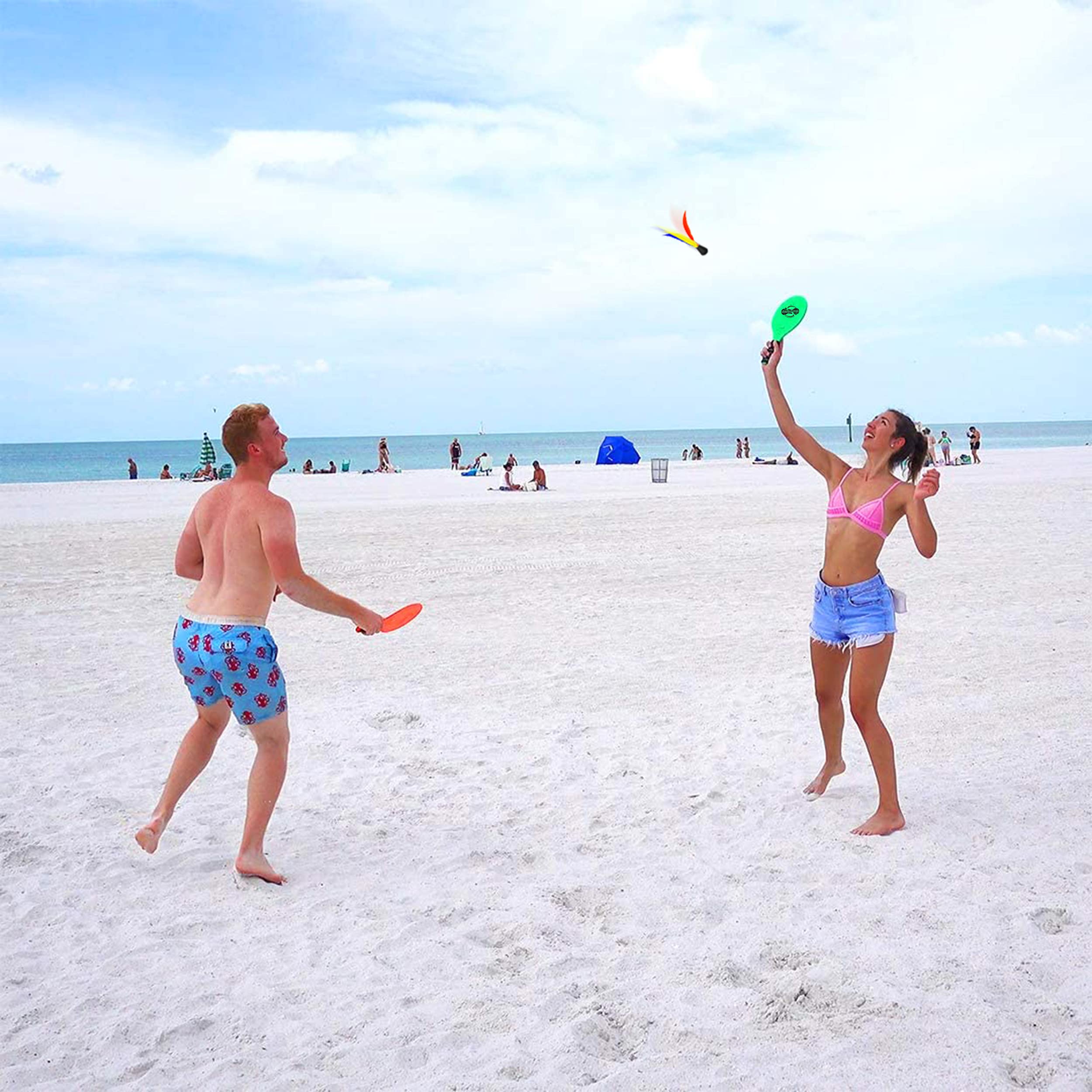 Paddle Ball Game Jazzminton Deluxe with LED Birdie - Indoor/Outdoor Game for Kids, Teens and Adults