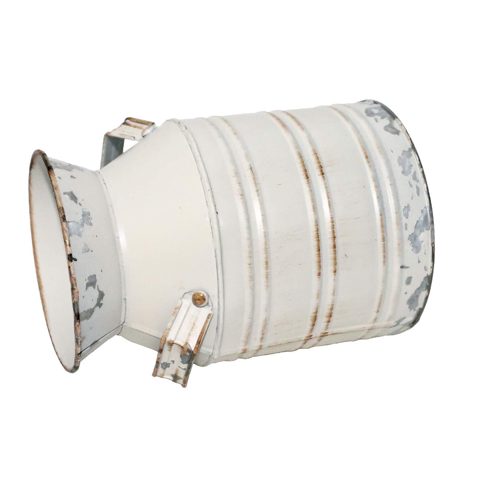 PHILPETY Shabby Chic Classy Designed White Milk Can Galvanized Finish Metal Vase Country Rustic Primitive Decorative Flower Holder, 7.5" H