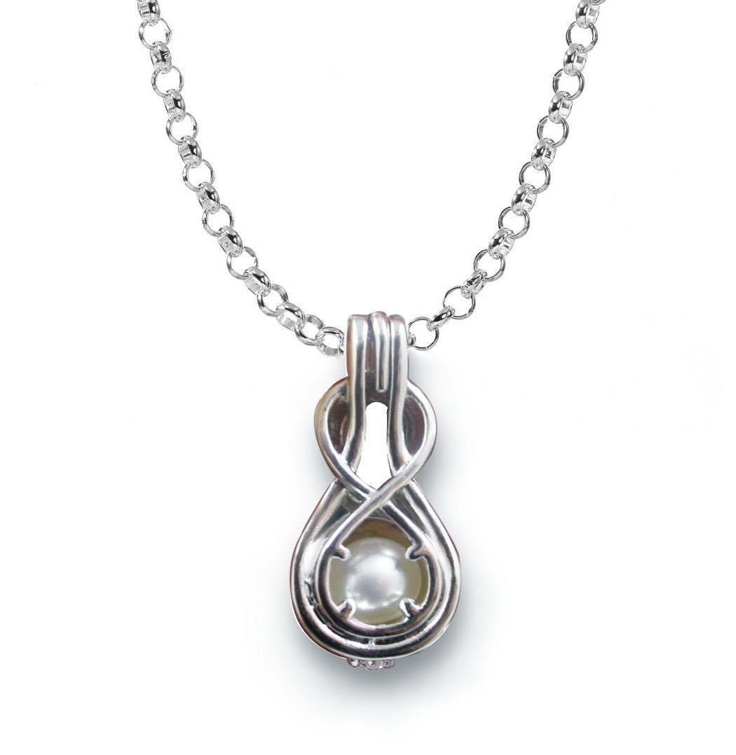 Pearlina Infinity Cultured Pearl Oyster Necklace Set Silver-tone Cage Locket W/Stainless Steel Chain 18"