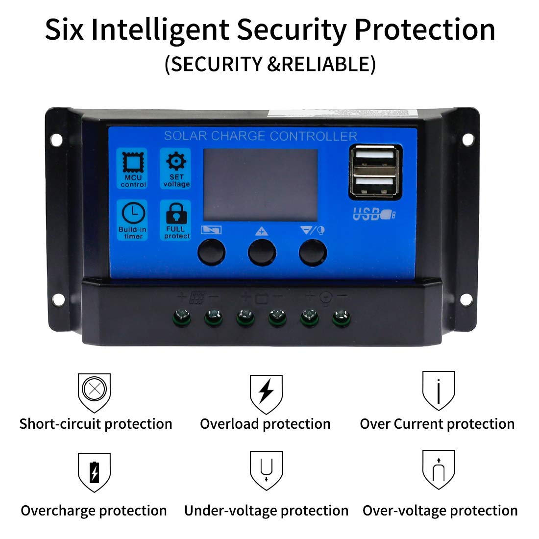 PHITUODA 20A Solar Charger Controller Solar Panel Battery Intelligent Regulator with Dual USB Port, Multi-Function Adjustable LCD Display Street Light Controller 12V/24V