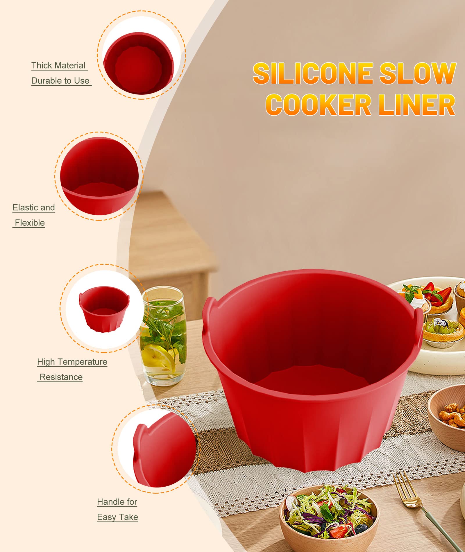 Slow Cooker Liners, 2pcs Reusable Round Cooking Liner Leak-proof Silicone Slow Cooker Liner fit 5-6 Quart Oval Slow Cooker