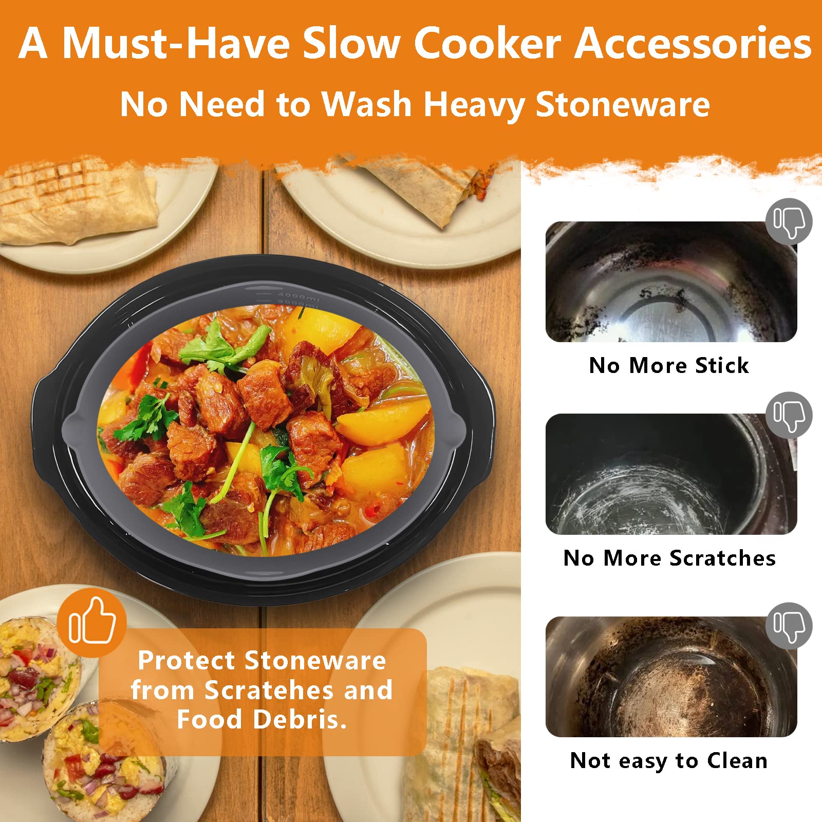 Slow Cooker Liners Fit Crockpots 7-8 Quart,Reusable Silicone Liner Insert for Crock Pot,Leakproof & Dishwasher Safe Cooking Liners for 7-8 QT Large Oval Crock-Pots(Grey)