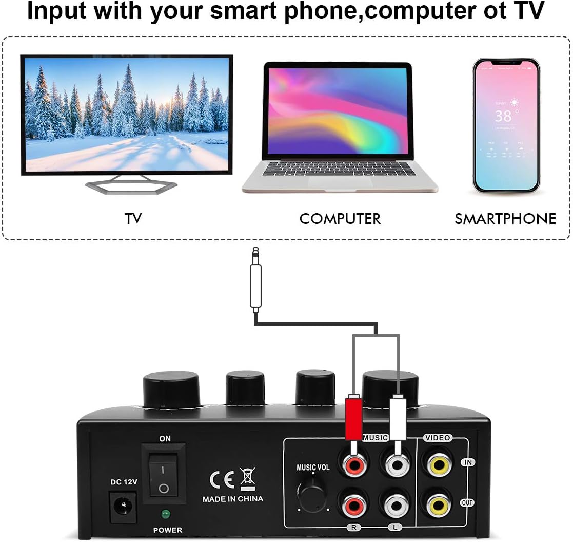 Portable Karaoke Mixer,Professional Digital Audio Sound Karaoke Machine Echo Mixer System for Family Party Entertainment, 2 Mic Inputs for TV/PC & Amplifier