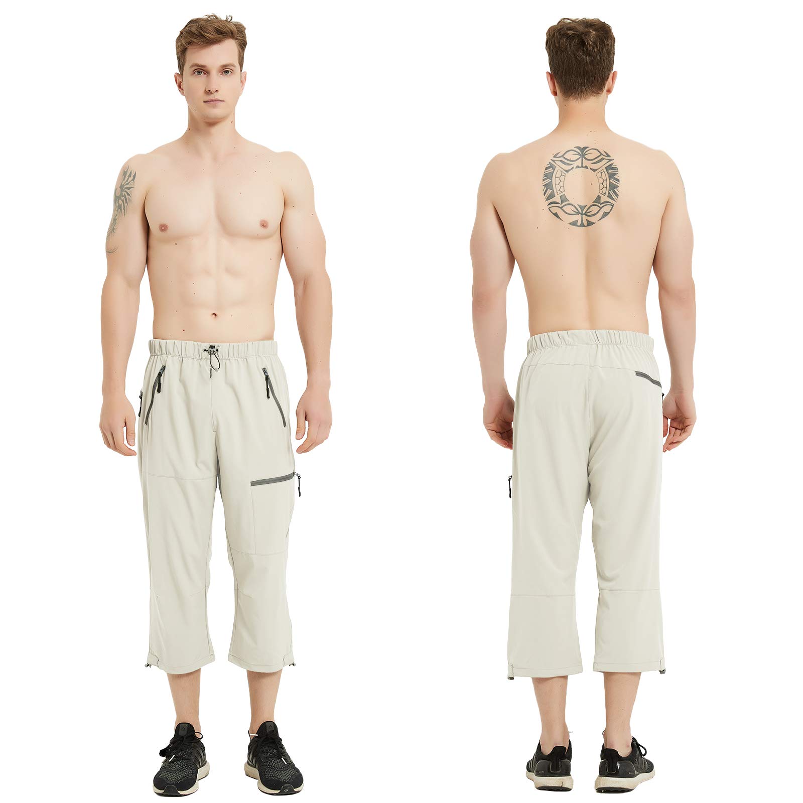 PRIESSEI Men's Pants Outdoor Elastic-Waist Lightweight Cargo Pants Quick Dry White 2XL
