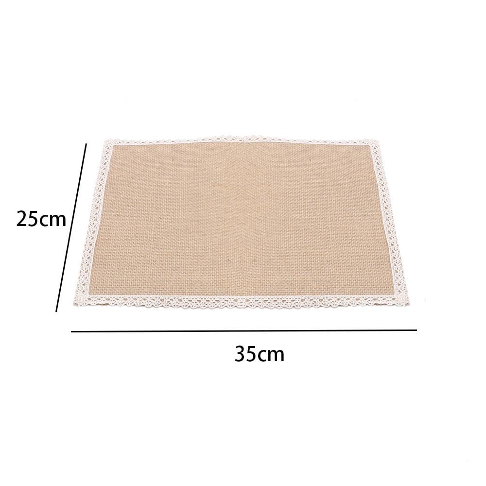 Pokinge 4pcs Burlap Placemats Lace Table Mat Water-Proof Heat-Insulated Jute Bowl Pads Non-Slip Durable Burlap Placemats for Home Wedding Party Decor