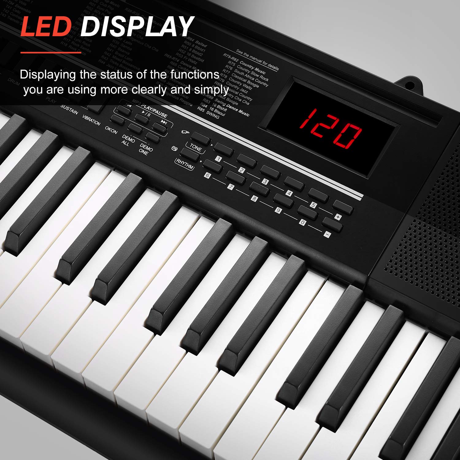 TENB 61 Keys Electronic Keyboard Portable, Educational Standard Piano Keys,Include a Music Stand, USB Cable,Microphone,Built-in Lithium Battery,Full-Size Keys for Beginners